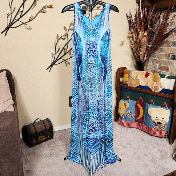 ONE WORLD | Dresses | One World Live Let Live Sz Large Blue Maxi Dress ...